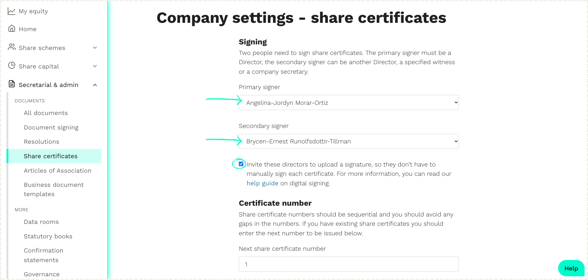 How to set up automated signing and customise share certificates